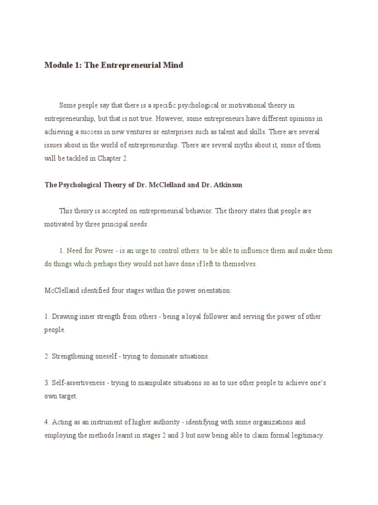 Module 1: The Entrepreneurial Mind: The Psychological Theory of Dr ...