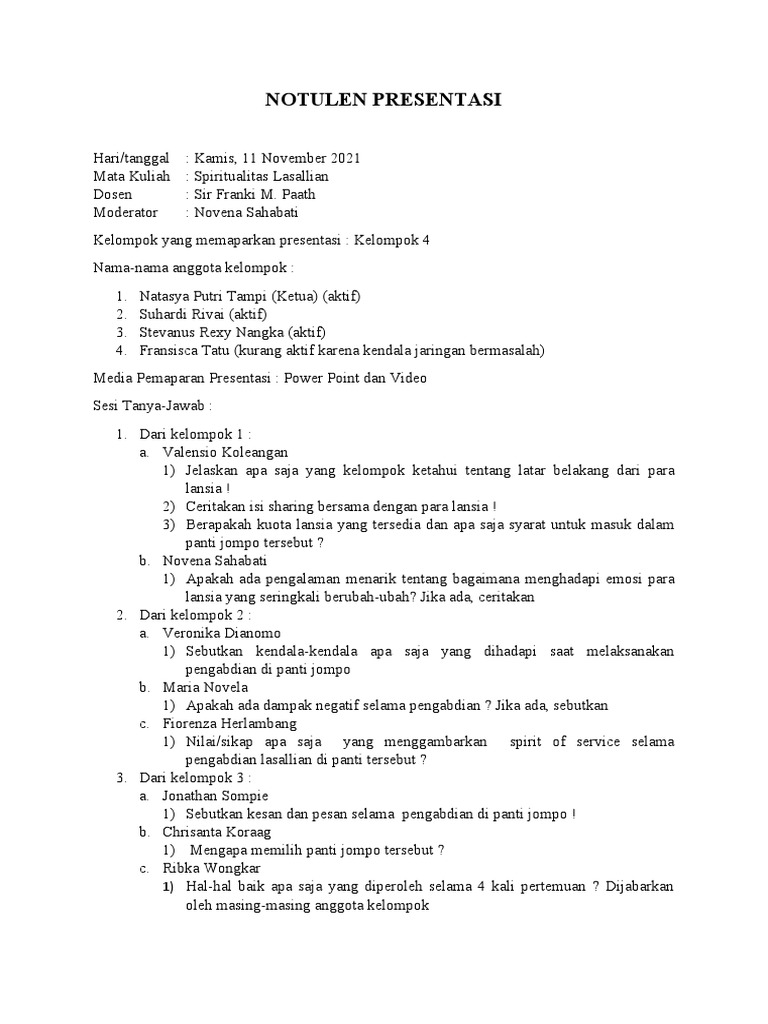 Notulen Presentasi | PDF