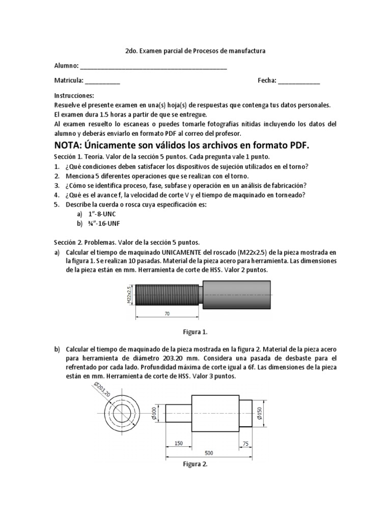 2do Examen Parcial Procesos de Manufactura II | PDF
