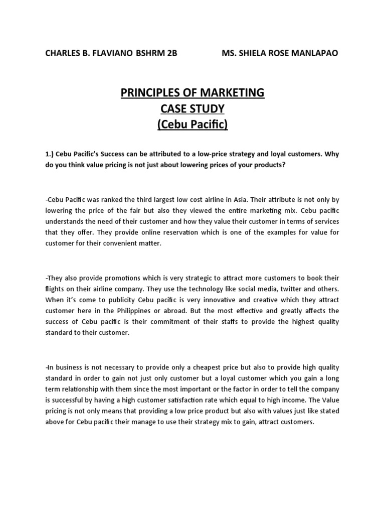Principles of Marketing Case Study Cebu | PDF | Marketing | Pricing