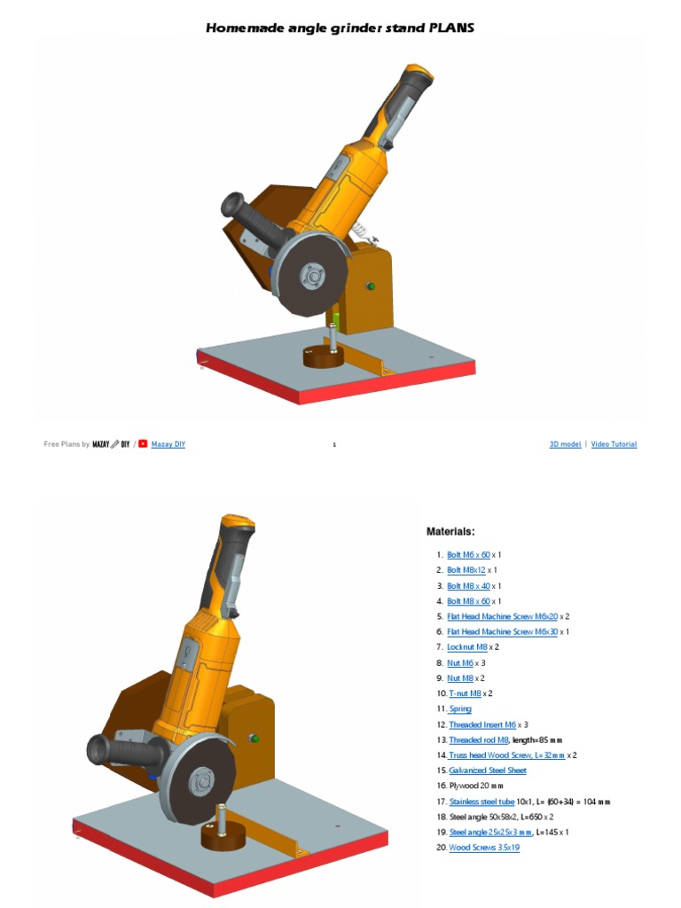 Homemade Angle Grinder Stand PLANS: Mazay DIY 3D Model Video Tutorial ...