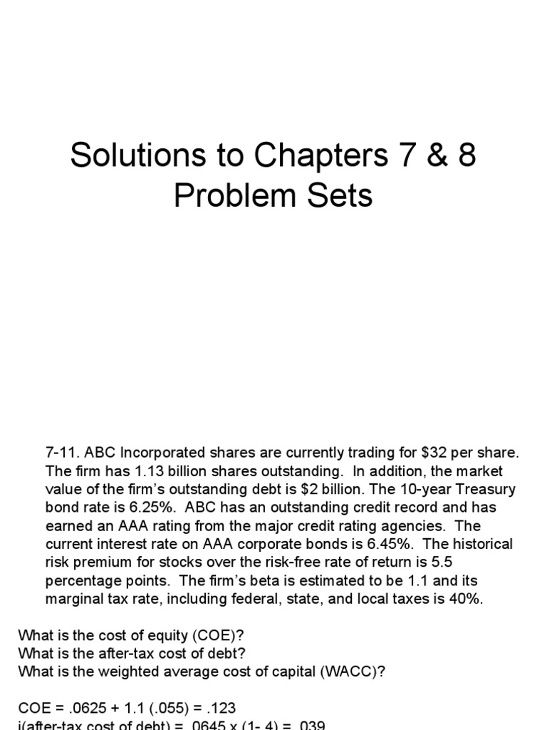 Solutions To Chapters 7 and 8 Problem Sets | Download Free PDF | Cost ...