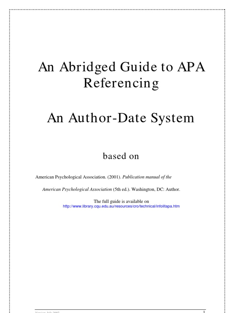 An Abridged Guide To APA Referencing An Author-Date System: Based On ...