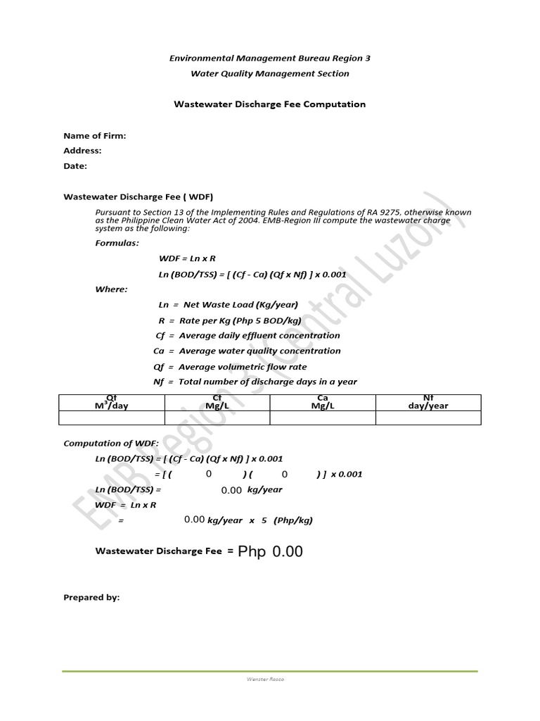 Wastewater Discharge Fee Calculation Guide | PDF