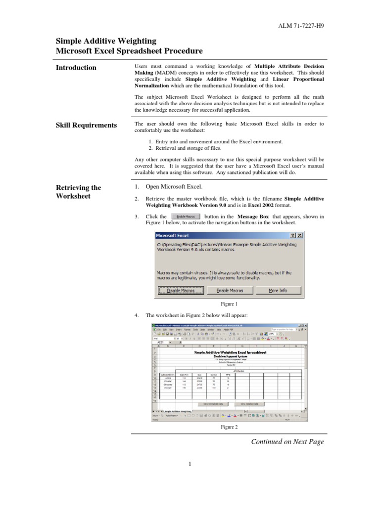 Simple Additive Weighting | PDF | Microsoft Excel | Worksheet