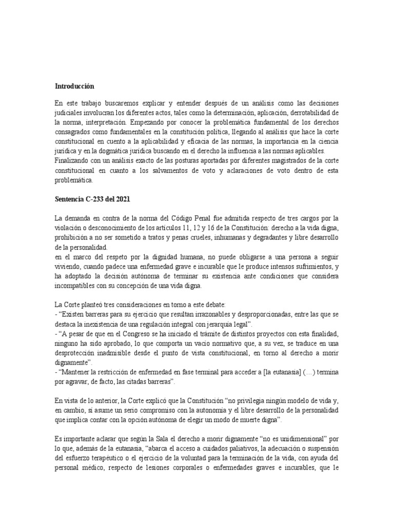 Análisis Sentencia C-233 Del 2021 | PDF | Derecho penal | Caso de ley