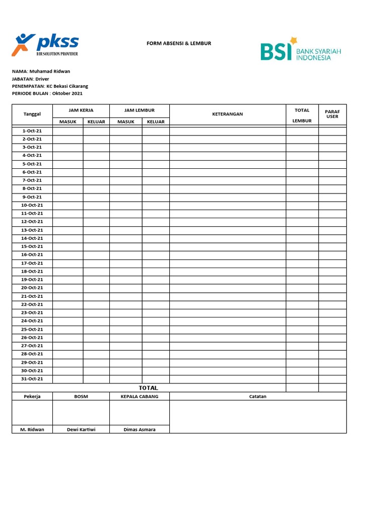 Form Pekerja BSM PKSS | PDF