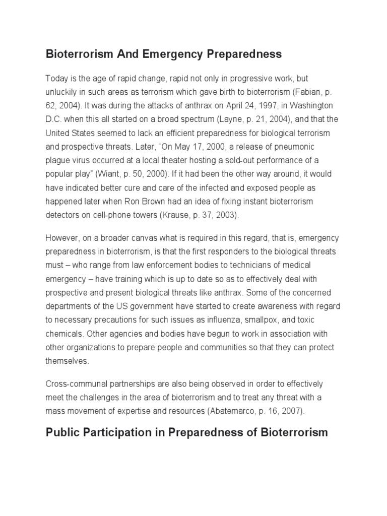 Bioterrorism and Emergency Preparedness | Download Free PDF ...