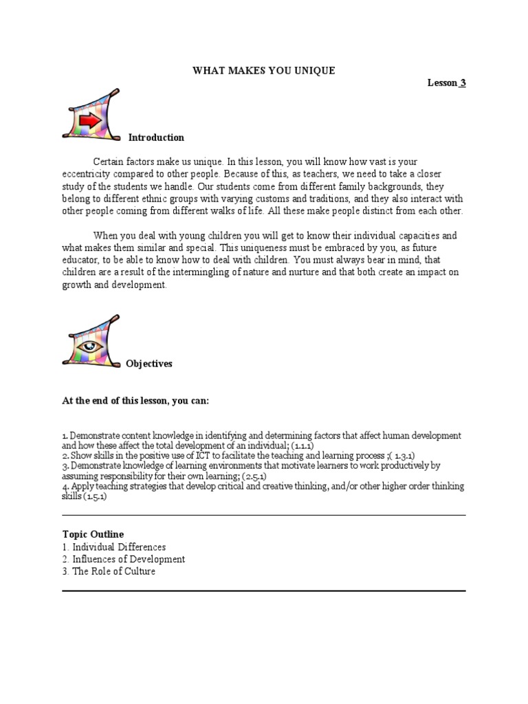 What Makes You Unique Lesson 3 | PDF | Cognition | Psychological Concepts