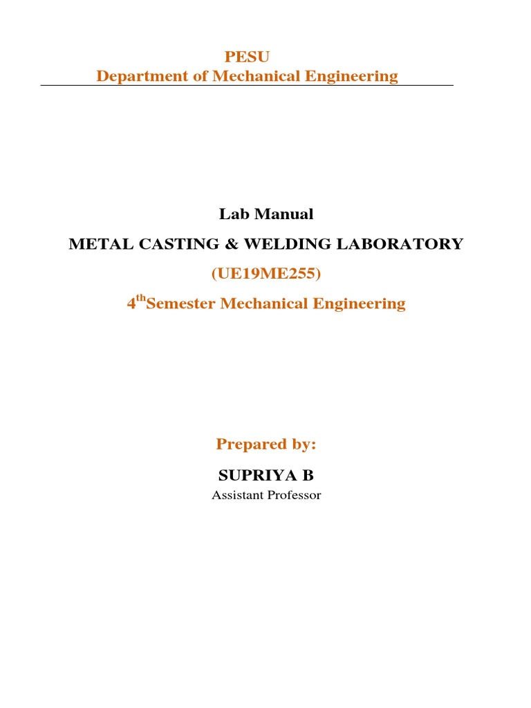 MCW Lab Manual | PDF | Casting (Metalworking) | Foundry