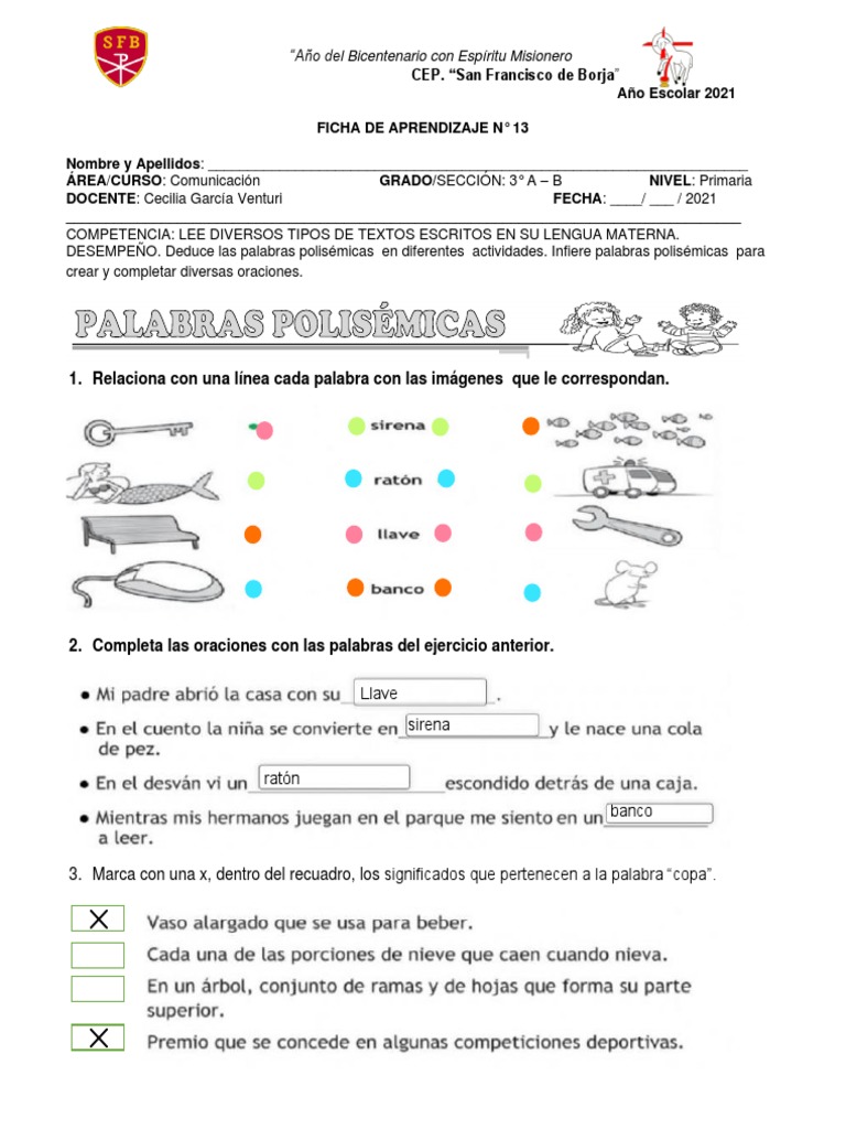 Ficha de Aprendizaje: Palabras Polisémicas | PDF