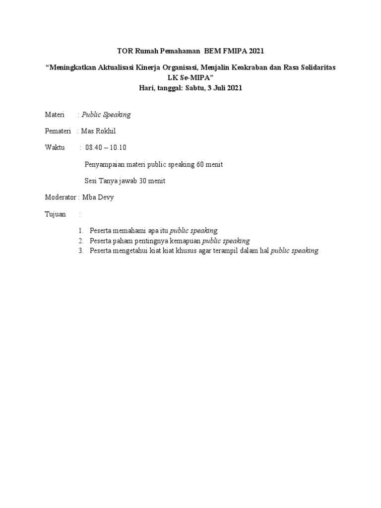 Lampiran TOR Public Speaking | PDF
