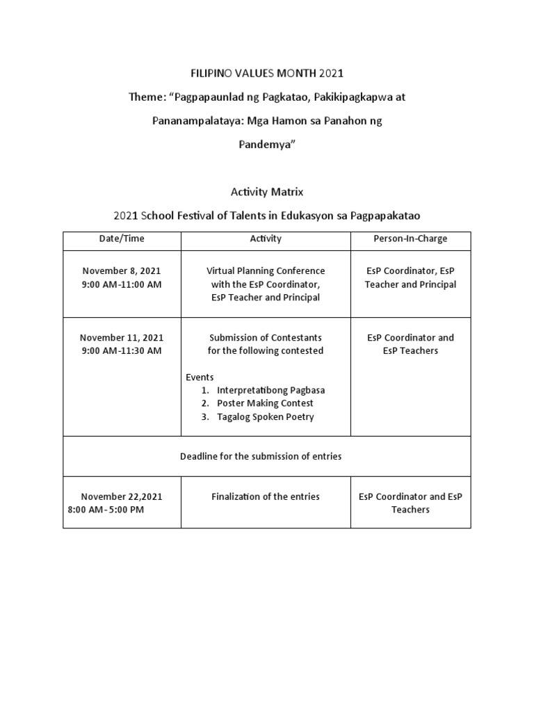 E. Filipino Values Month 2021 | PDF