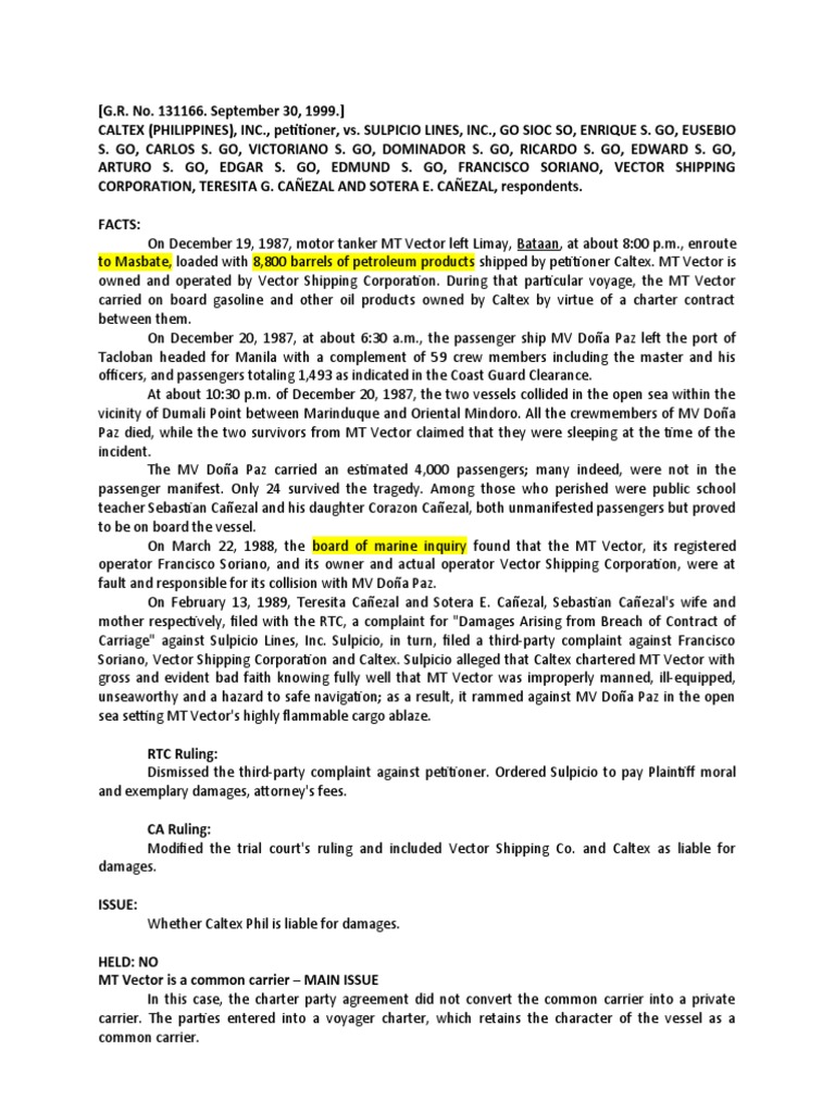 Caltex (Philippines), Inc. vs. Sulpicio Lines, Inc | PDF | Shipping | Civil Law (Legal System)