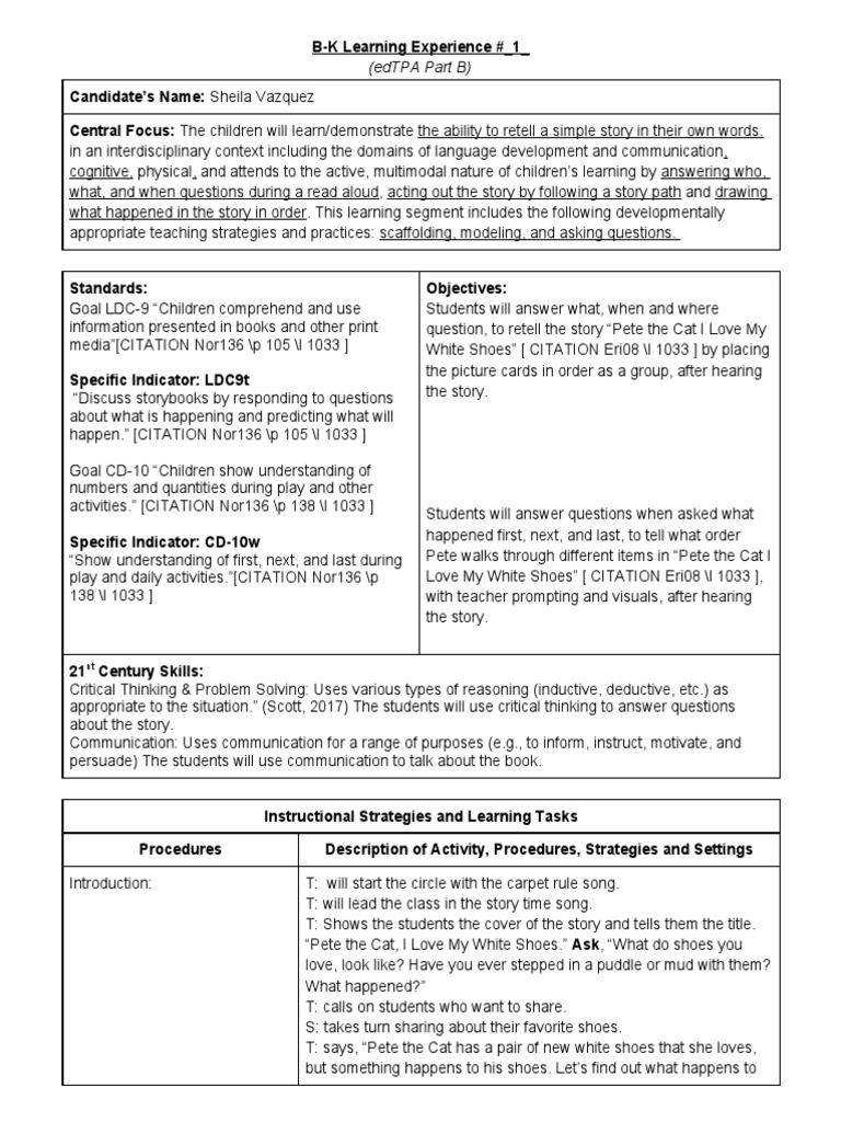 Early Childhood Edtpa Lesson Plan | Download Free PDF | Language ...