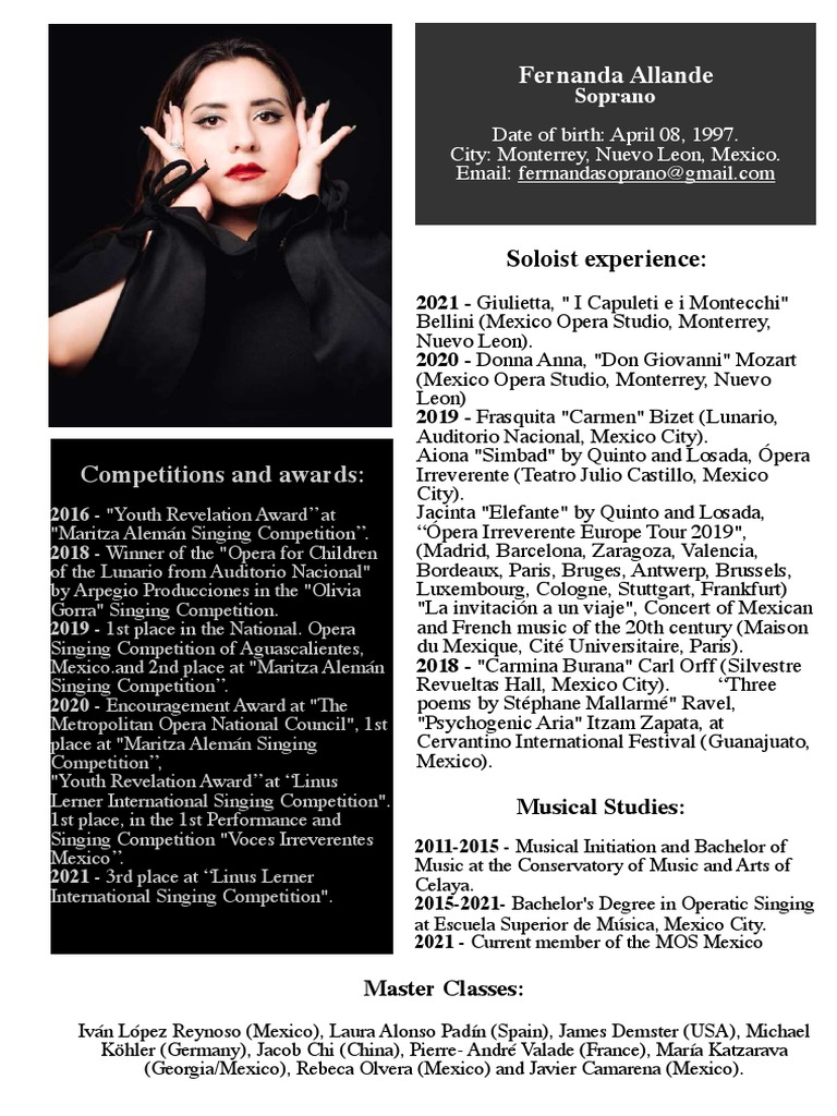 CV Fernanda Allande - Compressed | PDF | Opera | Classical Music