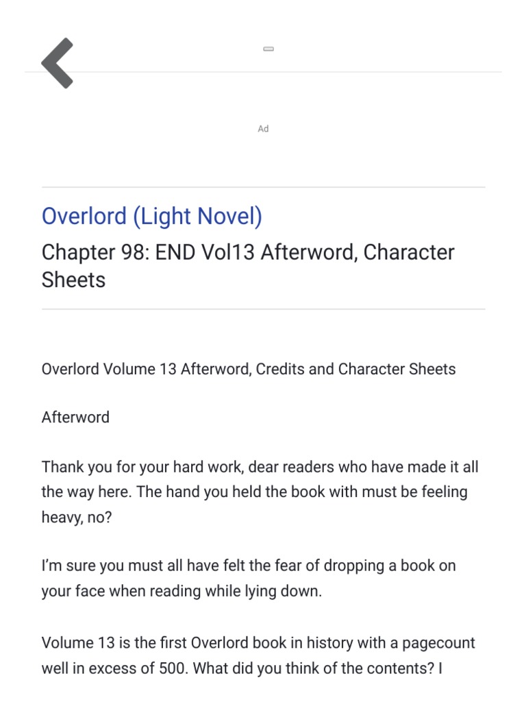 Overlord (Light Novel) - Chapter 98 - END Vol13 Afterword, Character ...