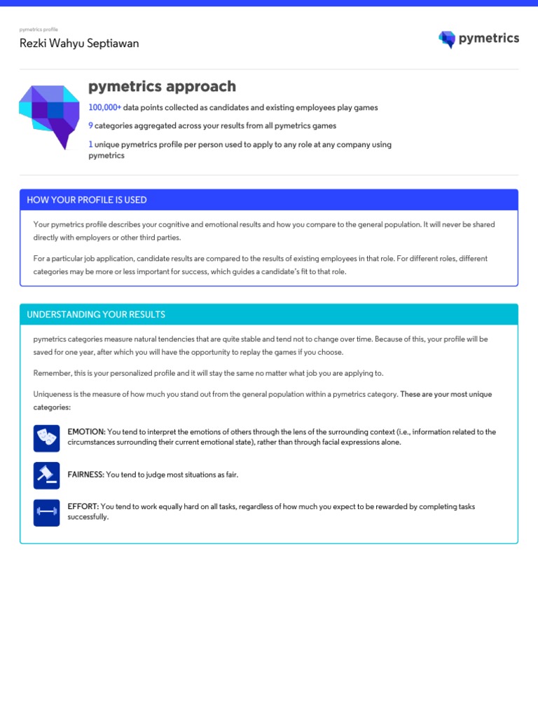 Pymetrics Profile Analysis: Understanding an Individual's Cognitive and ...
