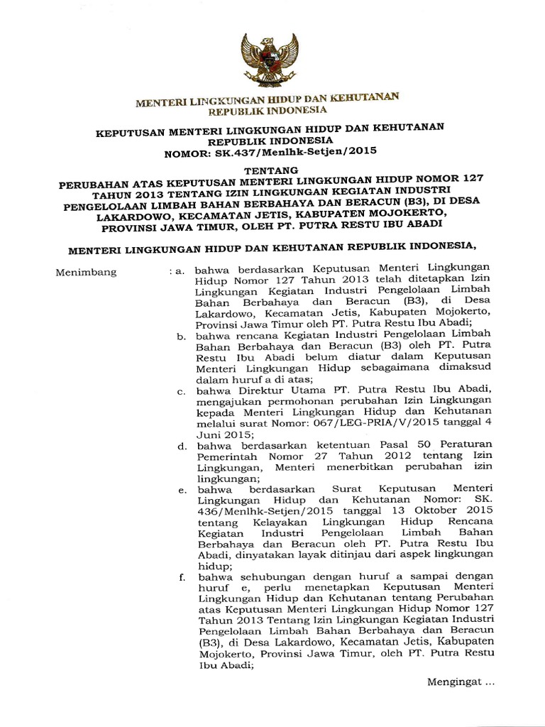 Ijin Lingkungan SK 437 PT. PRIA | PDF