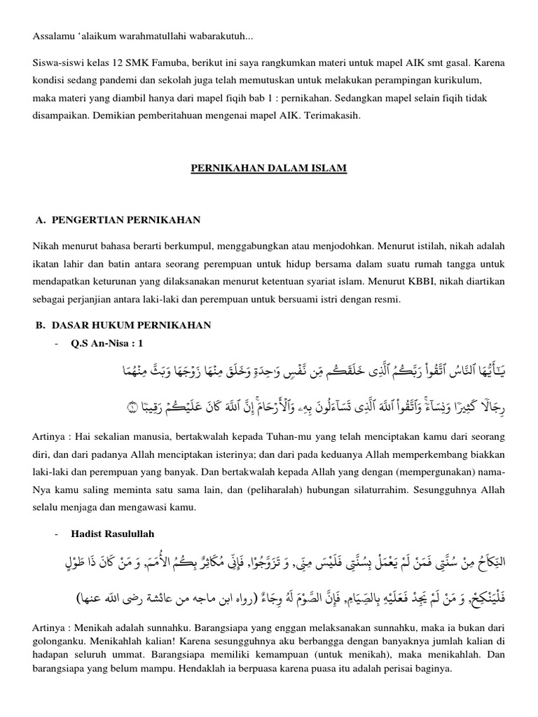 Materi Aik 12 'Pernikahan Dalam Islam' | PDF