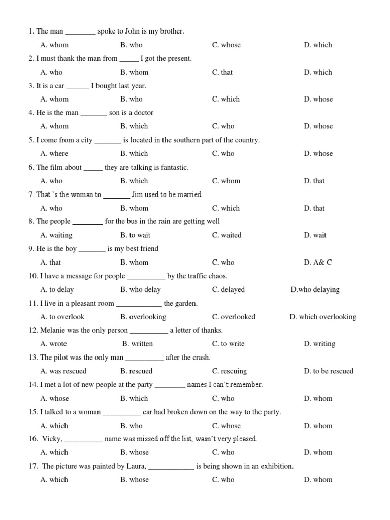 Multiple Choice-Relative Clause | PDF