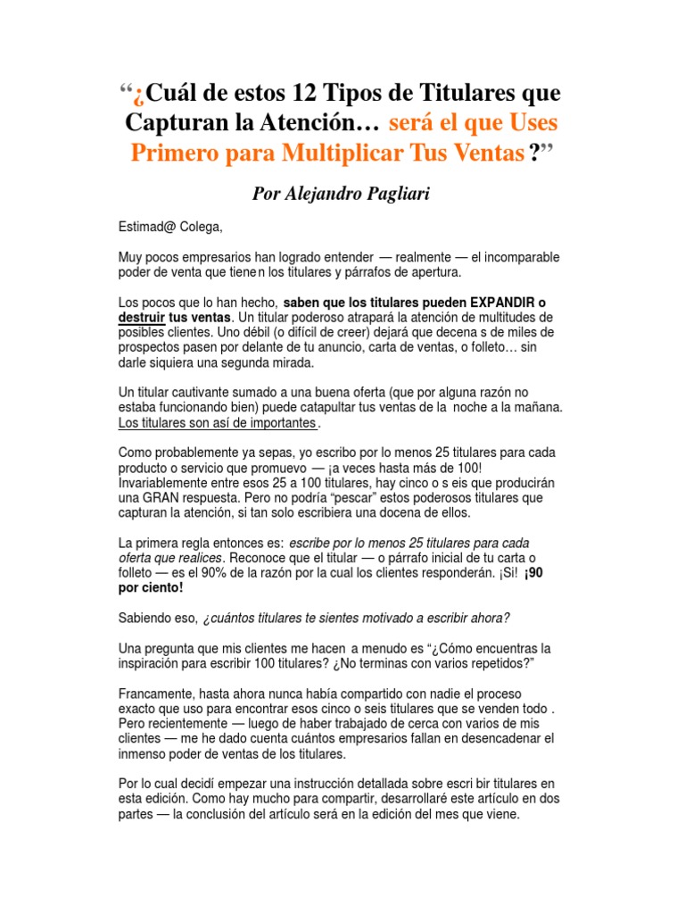 Cuál de Estos 12 Tipos de Titulares Que Capturan La Atención | PDF ...