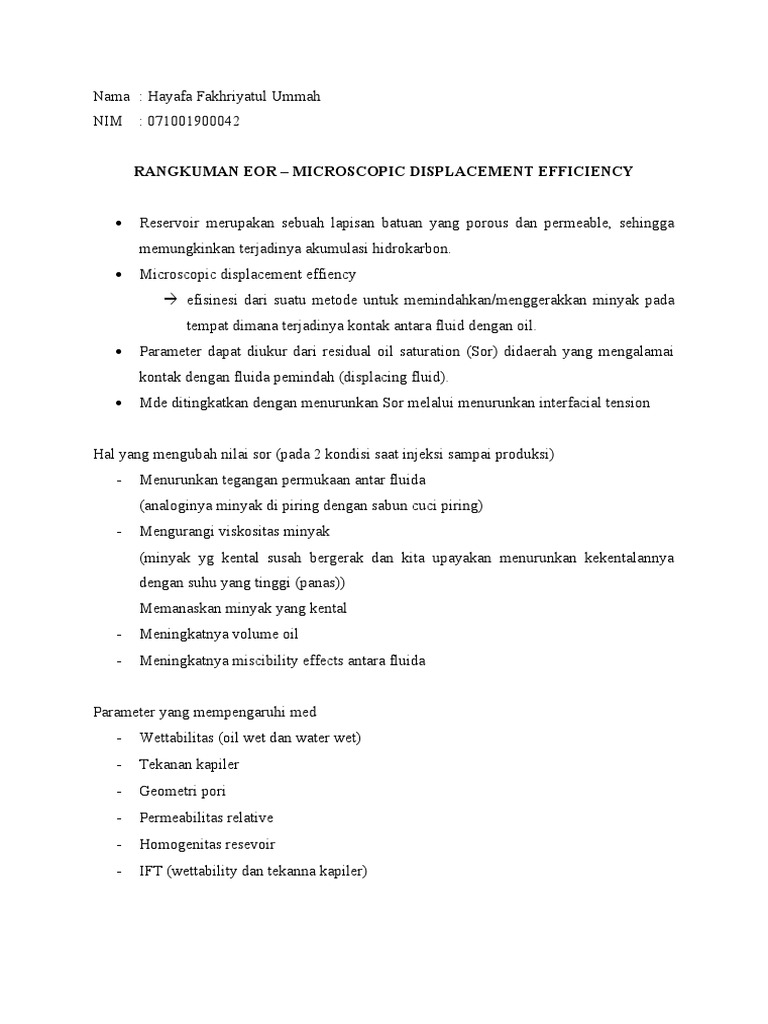 Efisiensi Displacement Mikroskopis EOR | PDF | Teknologi & Rekayasa