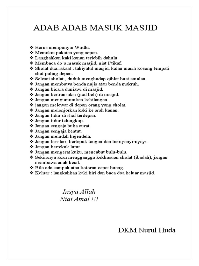 Adab Adab Masuk Masjid | PDF