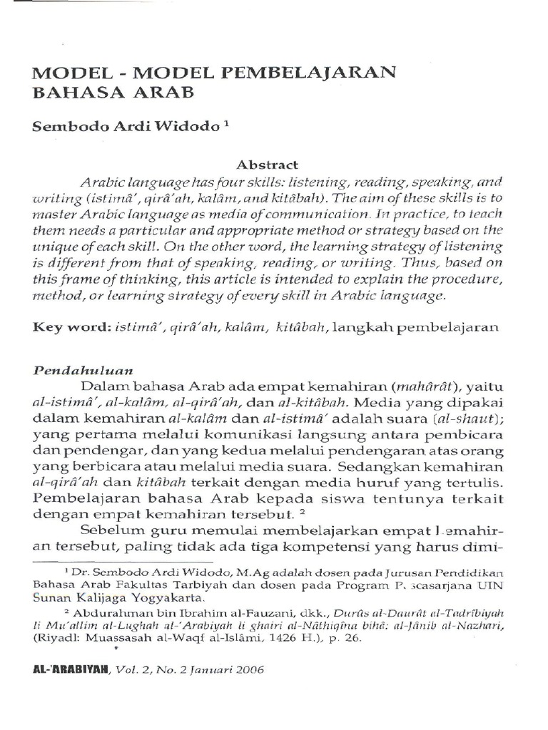 Sembodo Ardi Widodo Model-Model Pembelajaran Bahasa Arab | PDF Sembodo Ardi Widodo Model-Model Pembelajaran Bahasa Arab | PDF