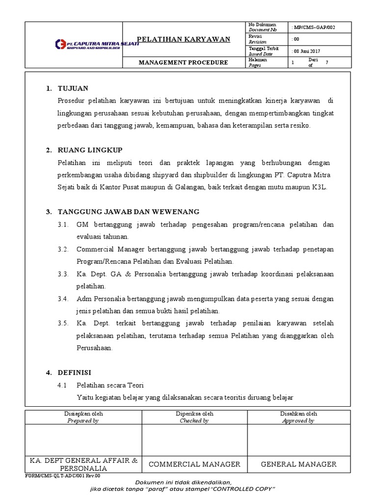 002 Prosedur Pelatihan Karyawan | PDF