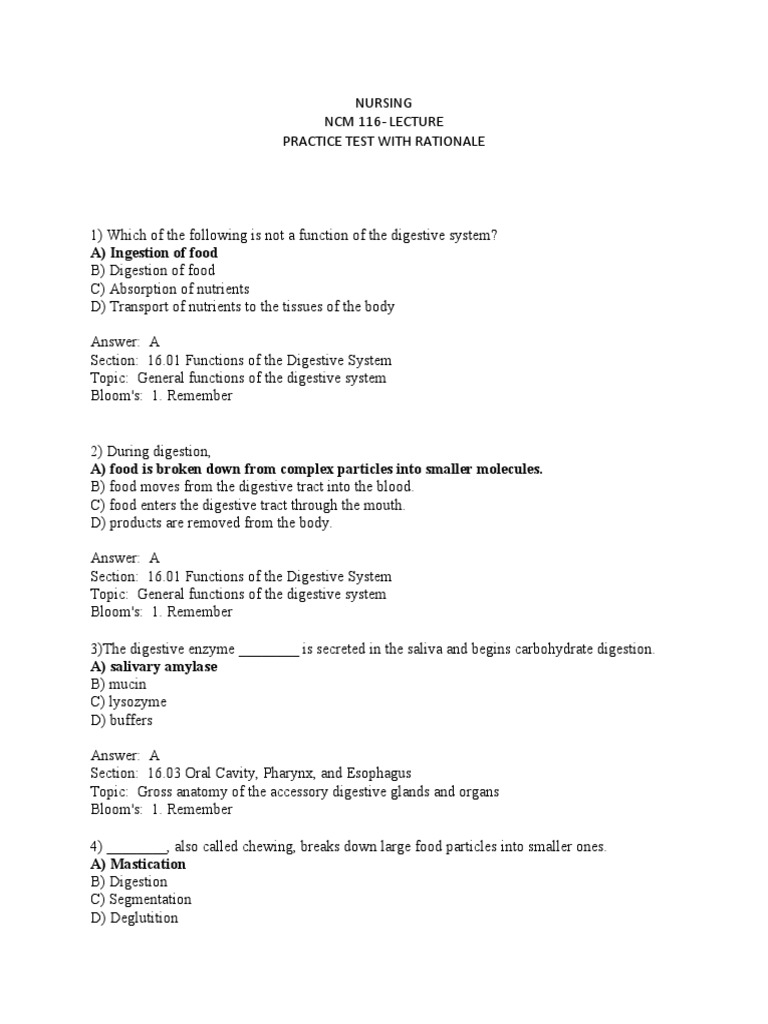 Medical and Surgical Practice Test | PDF | Human Digestive System ...