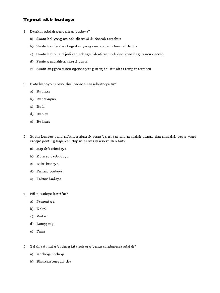 Tryout SKB Kebudayaan | PDF