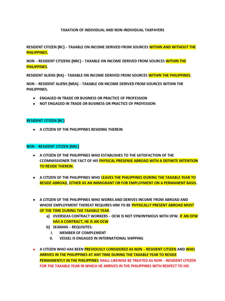 A Comprehensive Guide to Taxation of Individual and Non-Individual ...