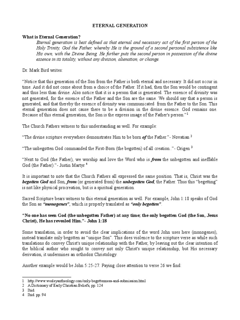 Eternal Generation What Is Eternal Generation? | PDF | God The Father ...