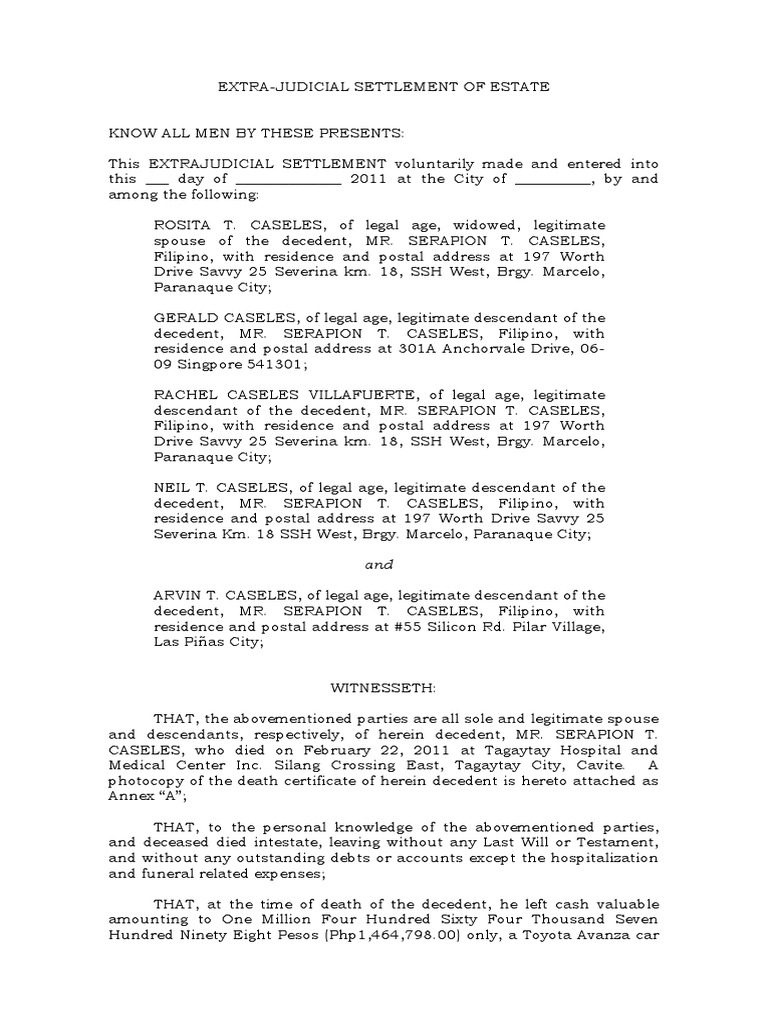 Extra-Judicial Settlement Caseles | PDF | Common Law | Law And Economics