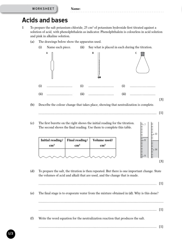 Acids Bases - Worksheet | PDF | Salt (Chemistry) | Oxide