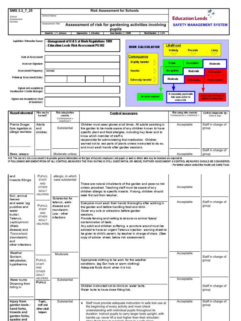 Risk Assessment For Gardening | PDF | Health Sciences | Public Health
