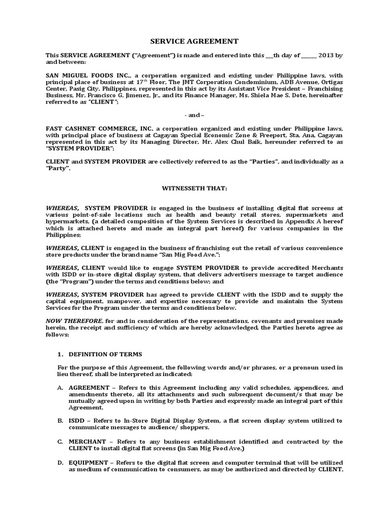 Digital Signage Service Agreement | PDF | Confidentiality ...