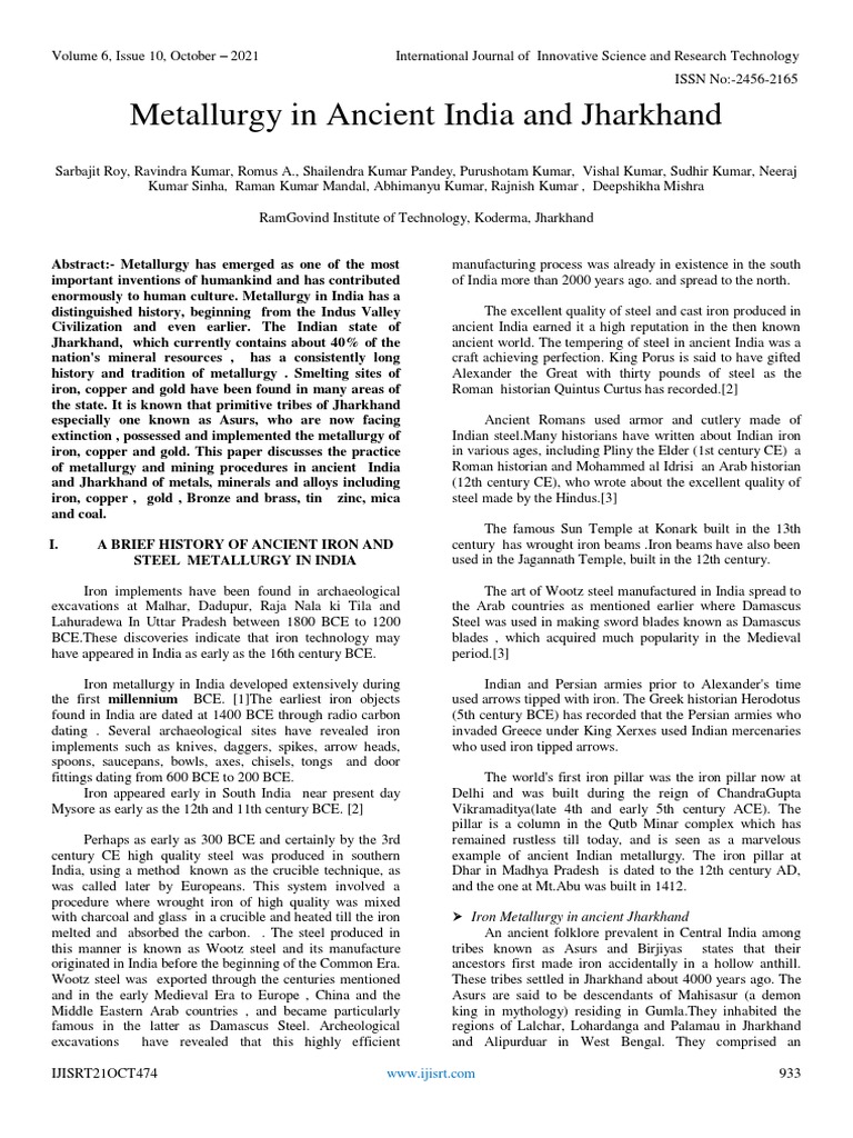 Metallurgy in Ancient India and Jharkhand | PDF | Mining | Brass