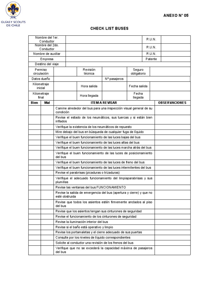 Anexo 05 Check List Buses | PDF | Vehículos | Bienes manufacturados