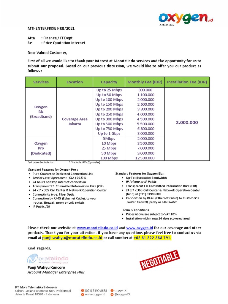 Services Location Capacity Monthly Fee (IDR) Installation Fee (IDR ...