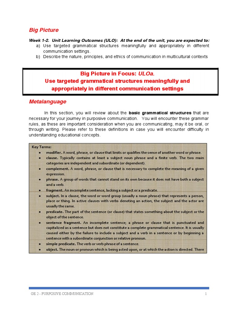 Purposive Communication | PDF | Subject (Grammar) | Verb