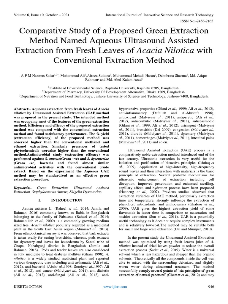 Comparative Study of A Proposed Green Extraction Method Named Aqueous ...
