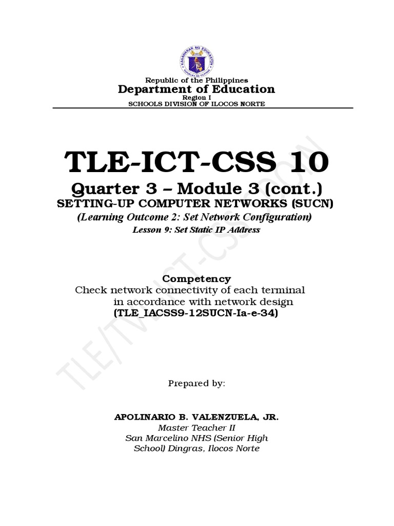 TLE CSS 10 Q3 Cont of q2 Lesson 9 ABValenzuela JR | PDF | Ip Address ...
