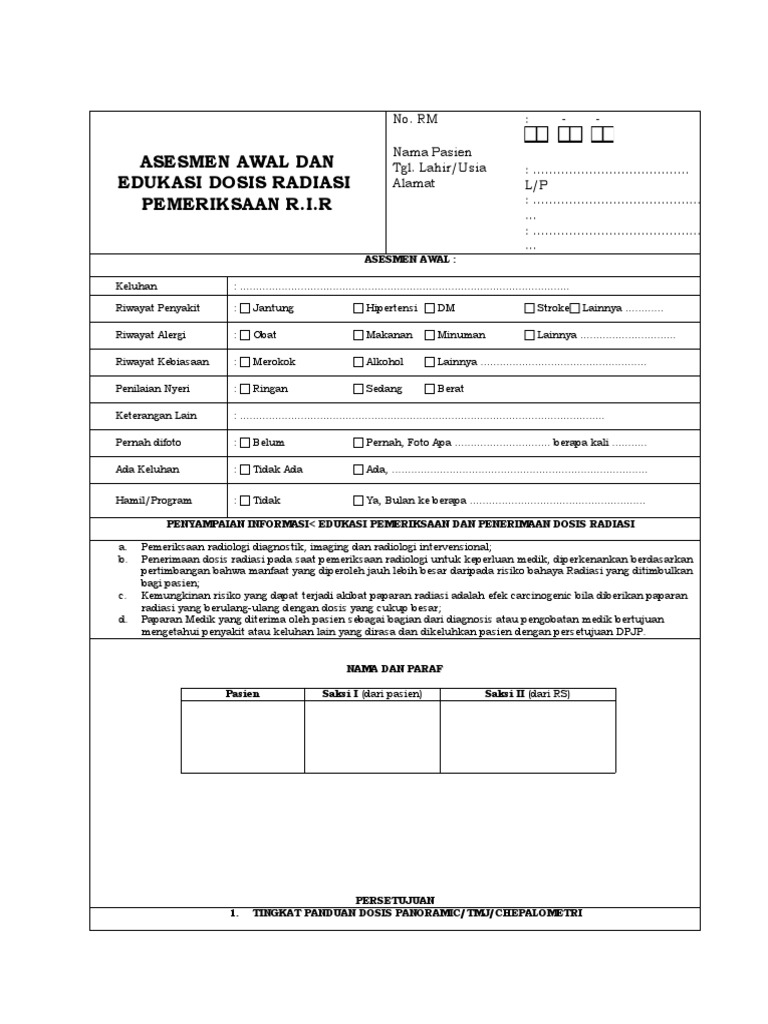 Unit Radiologi Asesmen Awal Dan Edukasi Dosis Radiasi | PDF