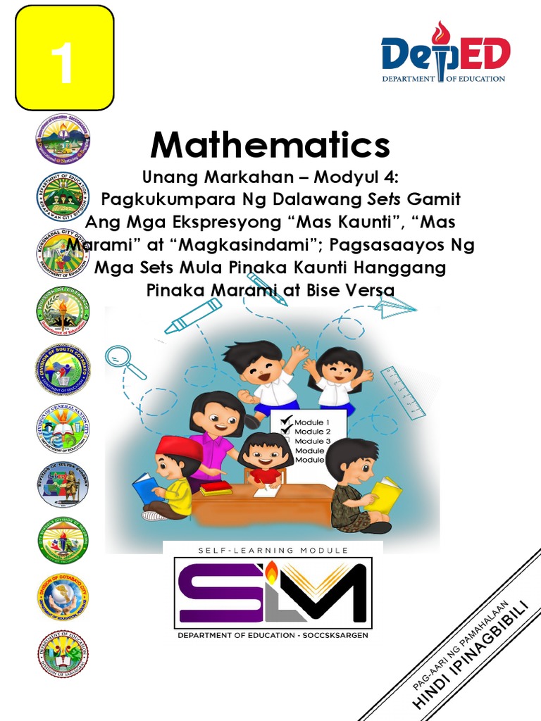 Mathematics1 - q1 - Mod4. - Pagkukumpara NG Dalawang Sets Gamit Ang Mga ...