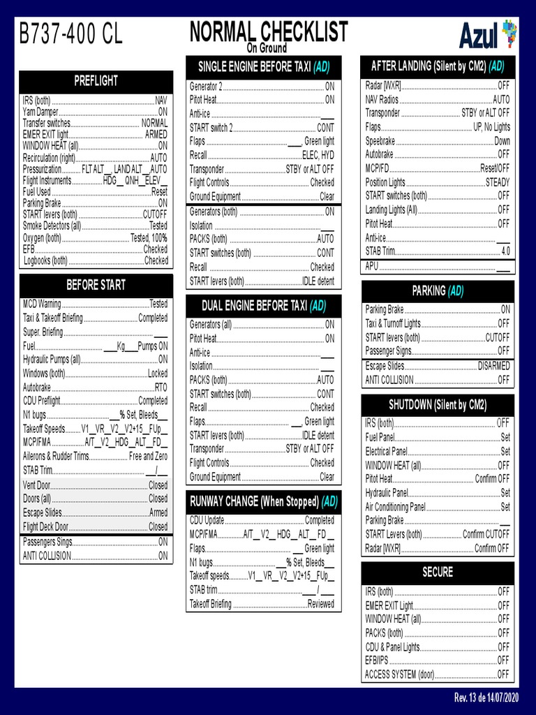 Normal Checklist - B737 | PDF | Runway | Aircraft Flight Control System