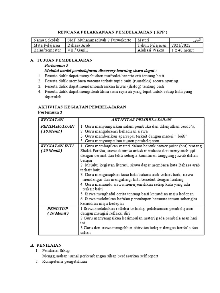 RPP Arab 7 | PDF | Karier & Perkembangan | Seni & Disiplin Bahasa