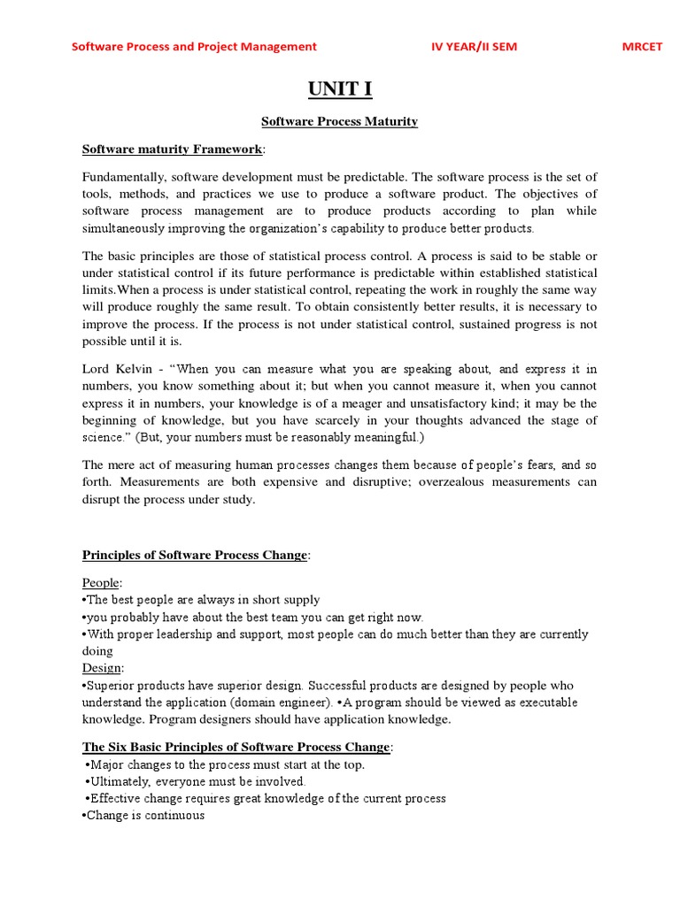 Unit I: Software Process Maturity Software Maturity Framework | PDF | Project Management | Computing