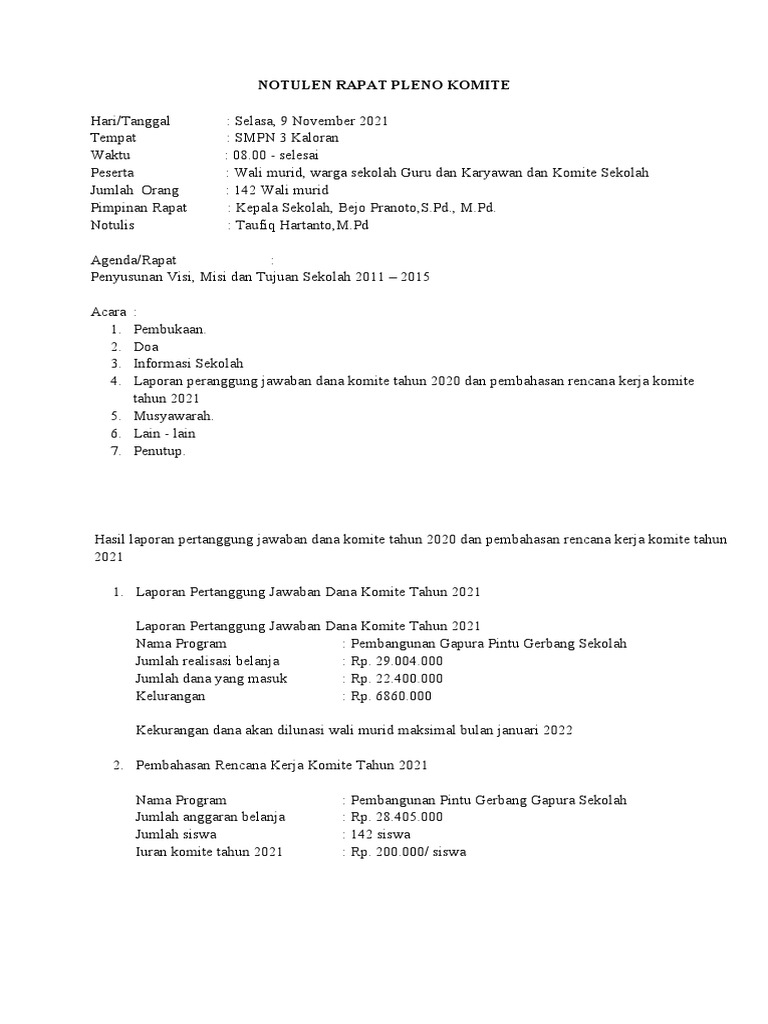 Notulen Rapat Pleno Komite | PDF